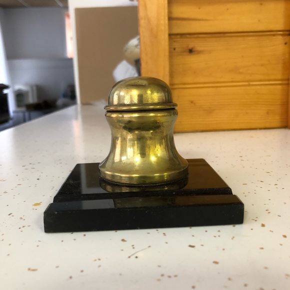 Accents | Antique Brass Ink Well Stand With Black Glass Base | Poshmark